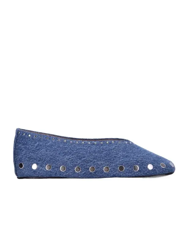 GANNI Round Toe Ballet Flats With Stud Embellishments