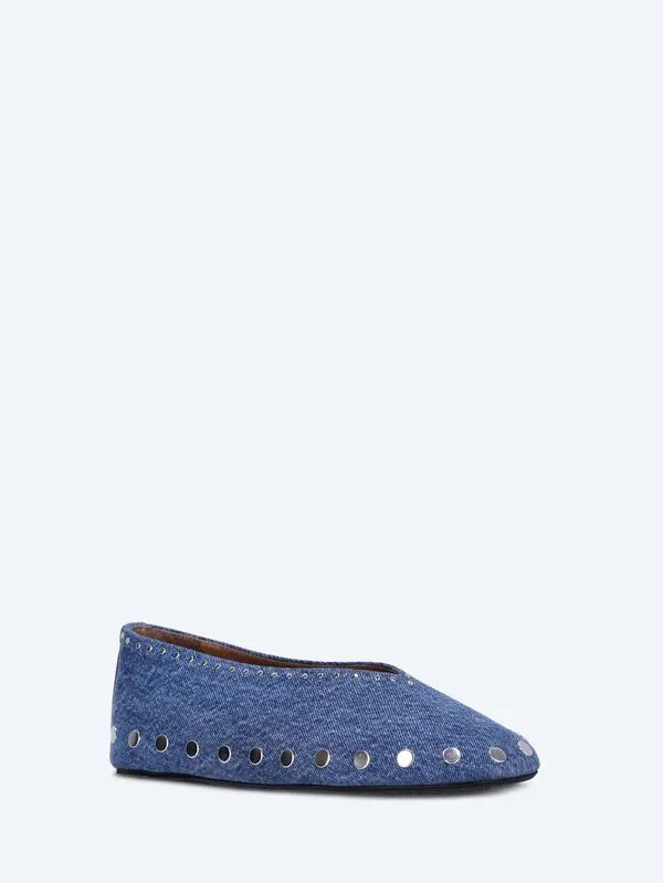 GANNI Round Toe Ballet Flats With Stud Embellishments