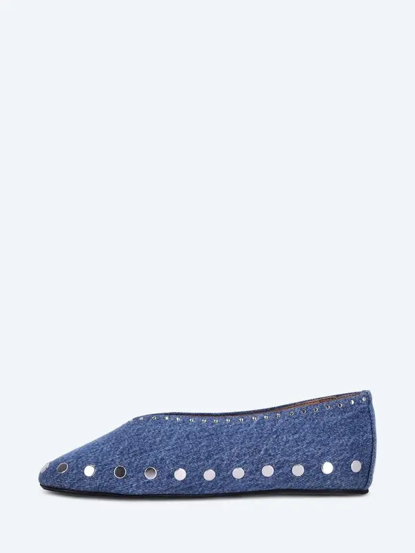 GANNI Round Toe Ballet Flats With Stud Embellishments