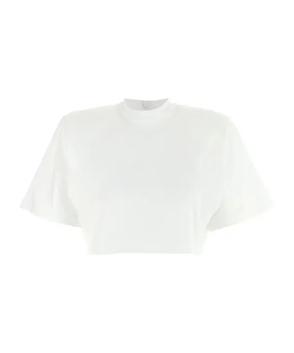 Pinko Crewneck Cropped T-shirt With Padded Shoulders And Back Zip Closure
