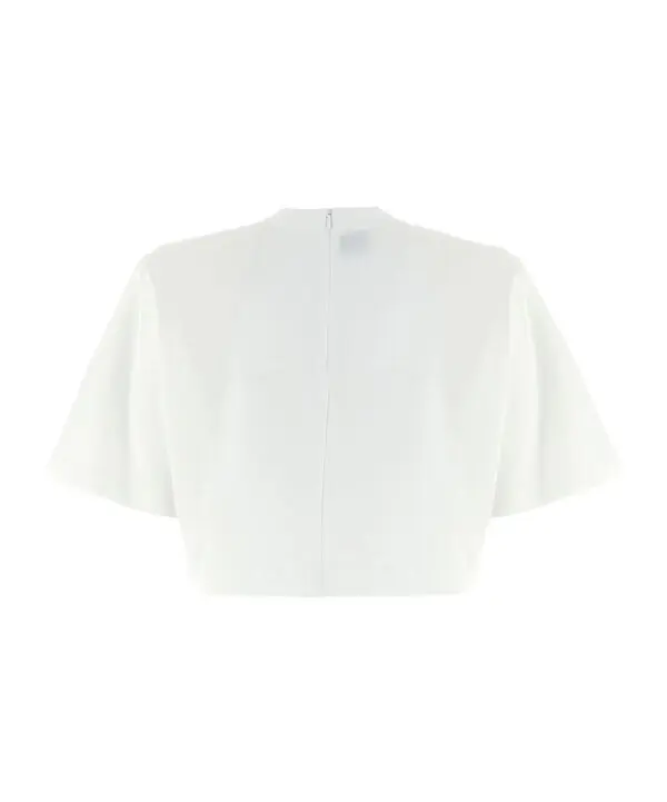Pinko Crewneck Cropped T-shirt With Padded Shoulders And Back Zip Closure