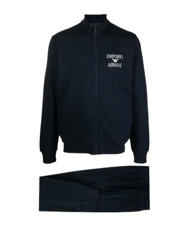Emporio Armani Logo-embroidered Cotton-blend Tracksuit - Blue