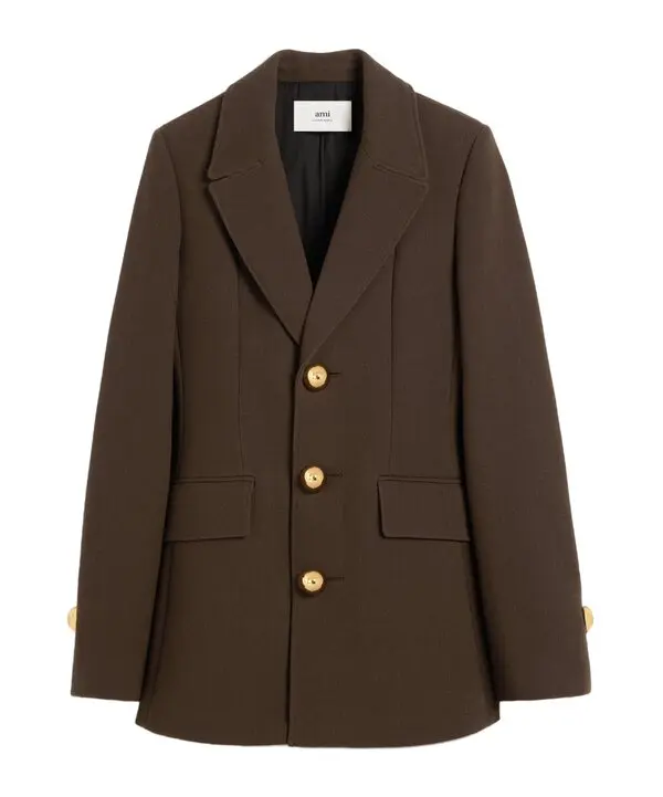 AMI Paris Single-breasted Tailored Blazer - Dark Brown