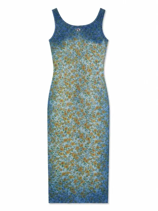 DIESEL® M-egita Ribbed Knit Floral Midi Dress