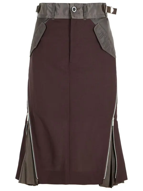 Sacai Zip Detailed Pleated Midi Skirt - Brown