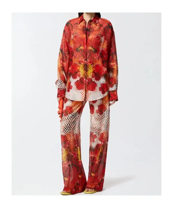 Pinko Printed Wide Leg Palazzo Pants - Red