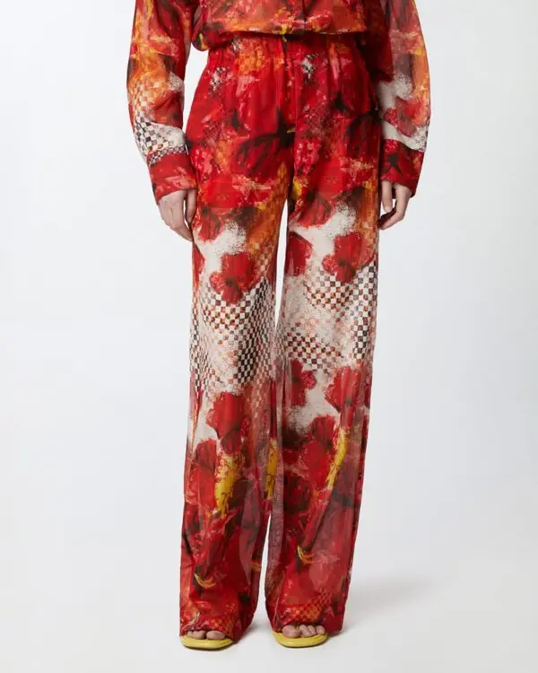 Pinko Printed Wide Leg Palazzo Pants - Red