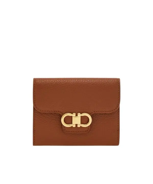 FERRAGAMO Gancini Compact Wallet - Cognac