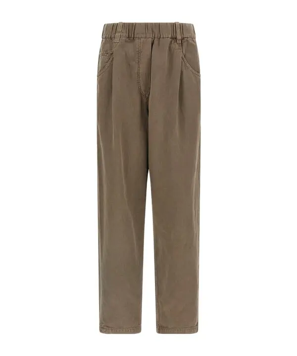 Brunello Cucinelli Straight-leg Trousers With Elasticated Waist - Brown