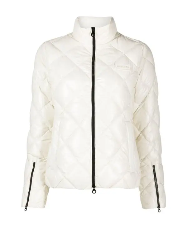 Duvetica Quilted Logo Patch High Neck Zip-up Jacket - White