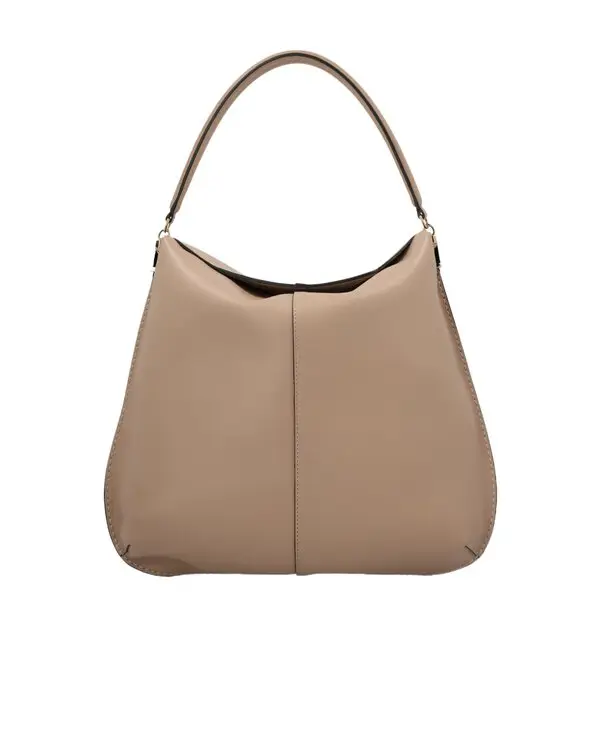 TOD'S Logo Plaque Shoulder Bag - Nude