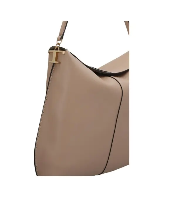 TOD'S Logo Plaque Shoulder Bag - Nude