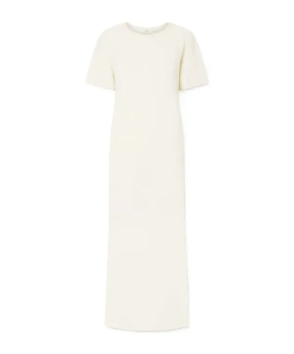 Co Short-sleeved Dress In Silk-linen Blend Knit - Cream