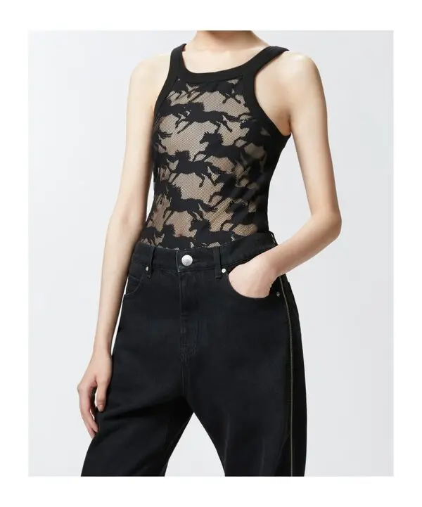 Pinko X Patrick Mcdowell Semi-sheer Horse Jacquard Mesh Tank Top
