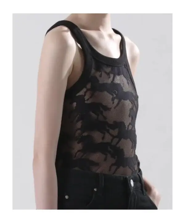 Pinko X Patrick Mcdowell Semi-sheer Horse Jacquard Mesh Tank Top