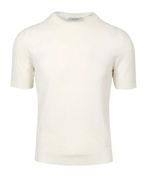 GRAN SASSO Textured Short Sleeve Knit Sweater - White