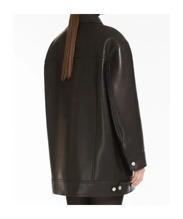Max Mara Collared Leather Button-up Jacket