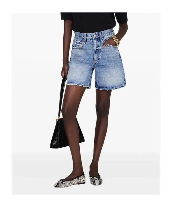 ANINE BING Heath Frayed-hem Denim Shorts