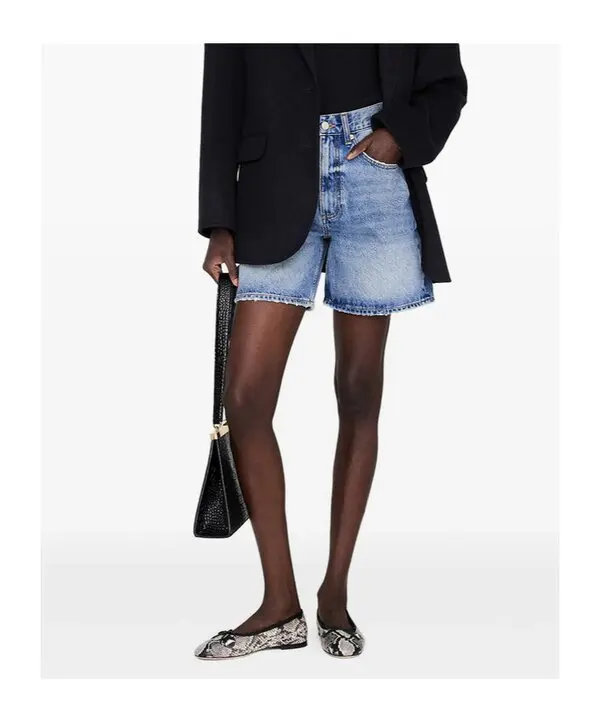 ANINE BING Heath Frayed-hem Denim Shorts