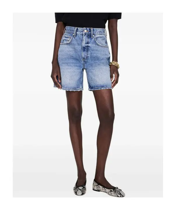 ANINE BING Heath Frayed-hem Denim Shorts