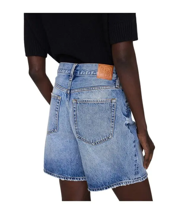 ANINE BING Heath Frayed-hem Denim Shorts