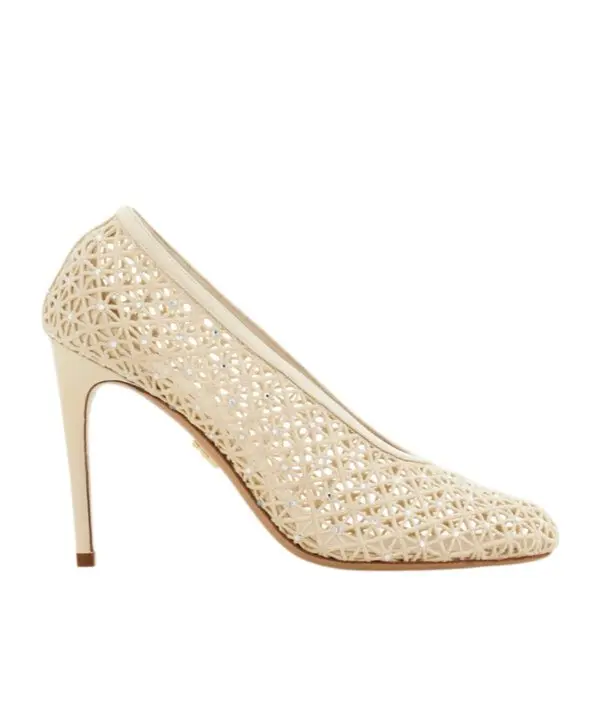 FERRAGAMO Sol 95 Woven Stiletto Pumps - Mascarpone