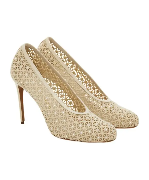 FERRAGAMO Sol 95 Woven Stiletto Pumps - Mascarpone