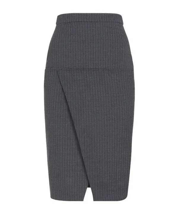 Fendi Pinstriped Wool Skirt With Slit Detail - Grey