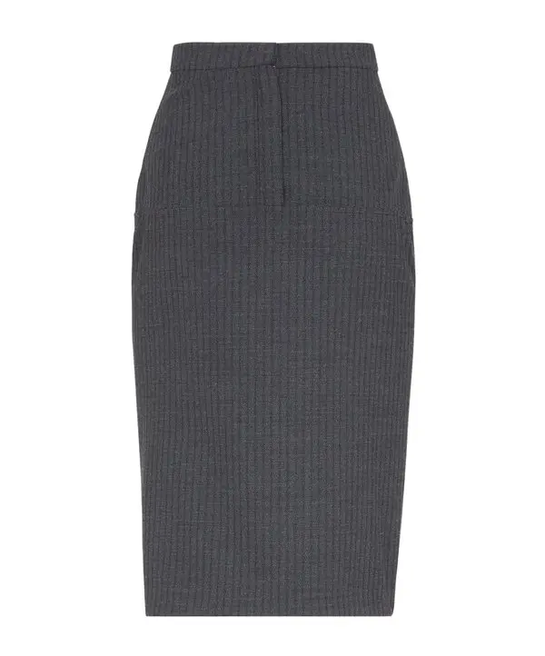 Fendi Pinstriped Wool Skirt With Slit Detail - Grey