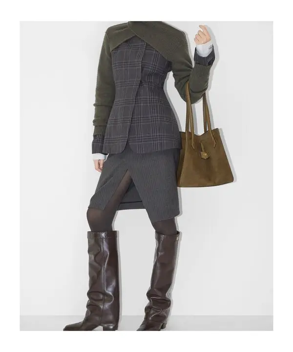 Fendi Pinstriped Wool Skirt With Slit Detail - Grey