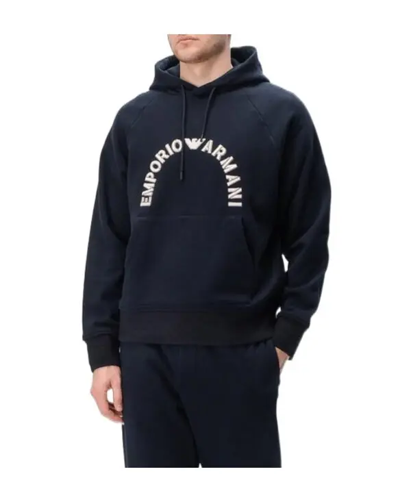 Emporio Armani Logo Patterned Hoodie - Black