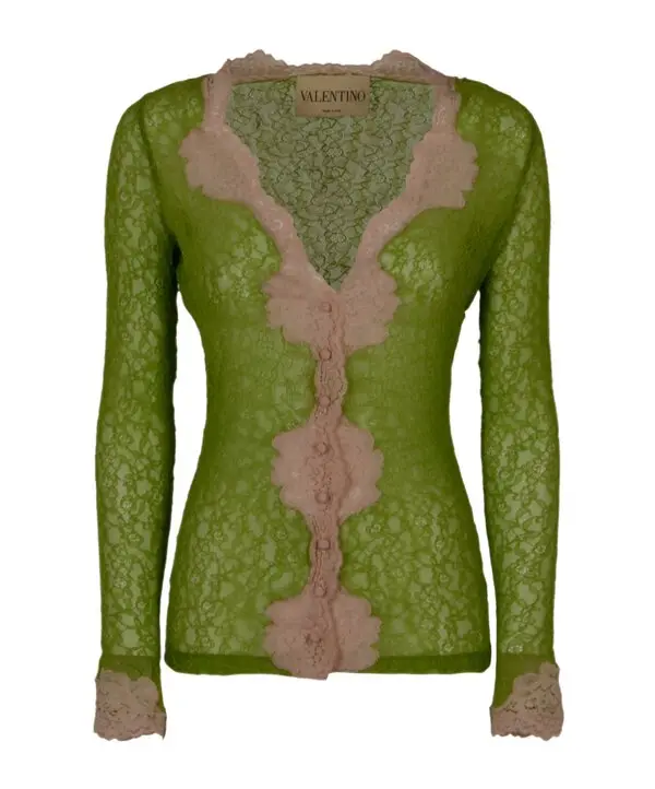 Valentino Garavani Lace Detailed V-neck Cardigan - Green