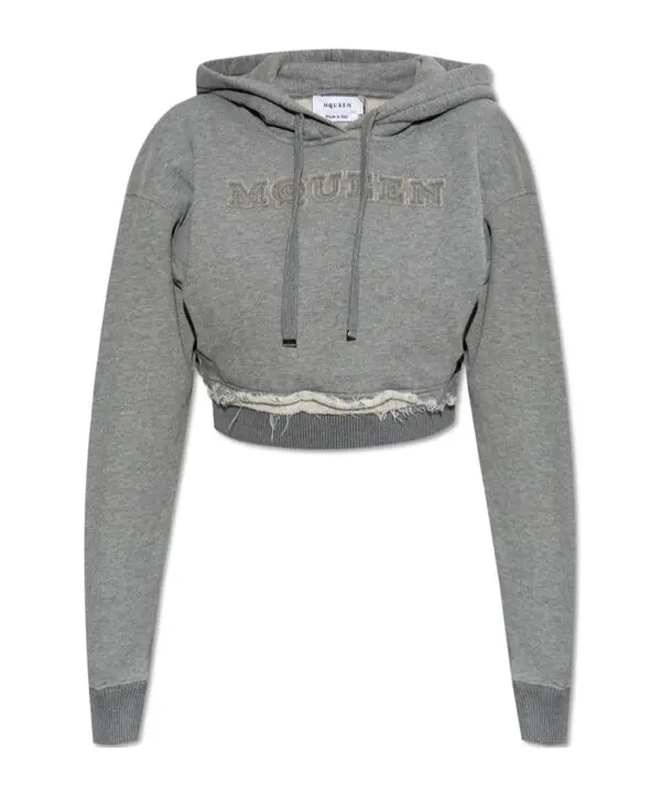 Alexander McQueen Drawstring Distressed Cropped Hoodie