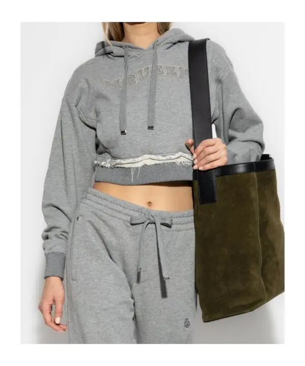 Alexander McQueen Drawstring Distressed Cropped Hoodie