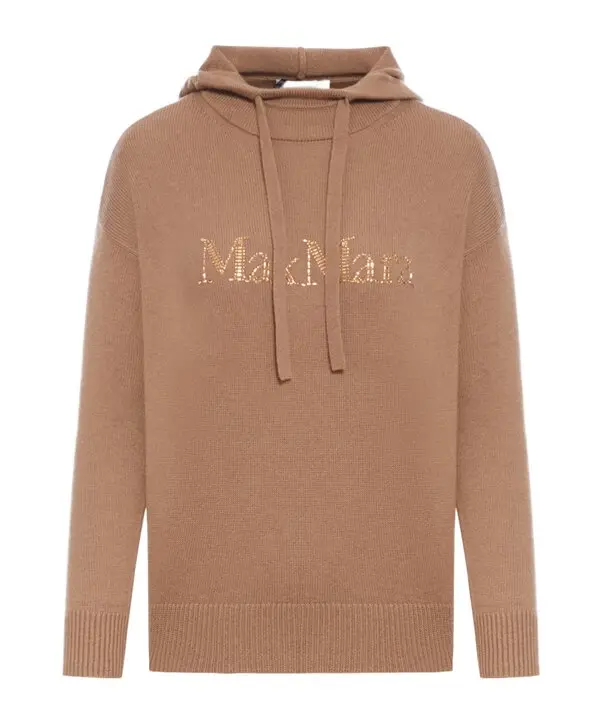 Max Mara Logo Embellished Knitted Hoodie - Brown