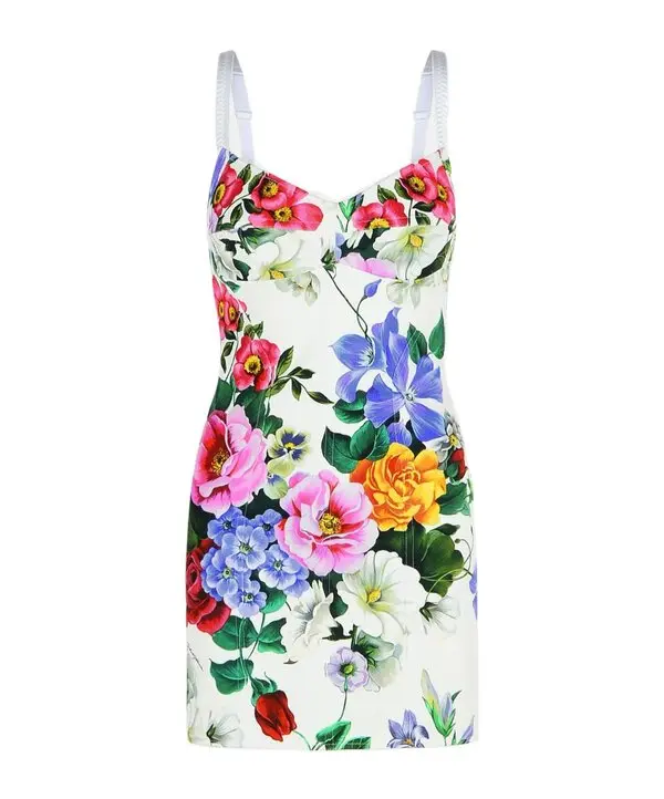 Dolce & Gabbana Dolce Gabbana Peony Printed Calf-length Dress - White
