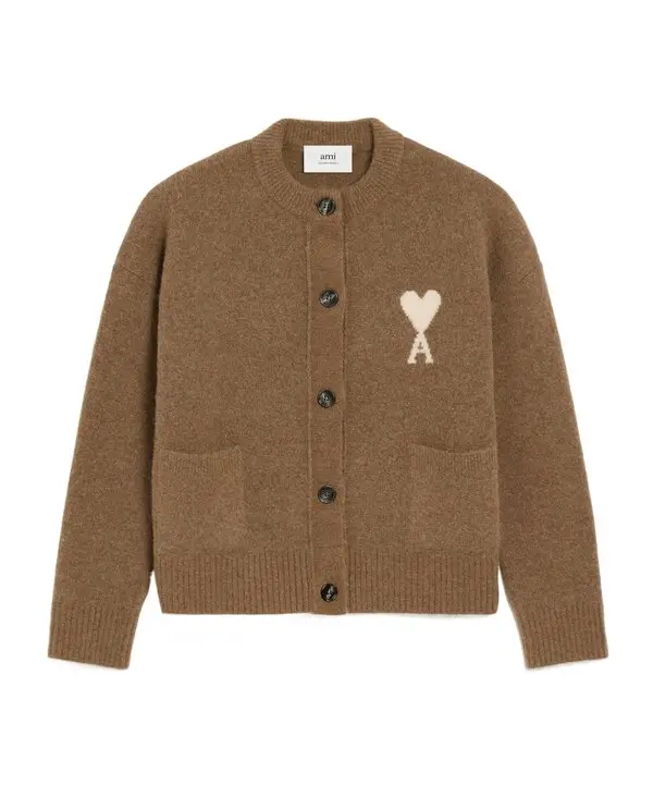 AMI Paris Logo Detailed Knitted Cardigan