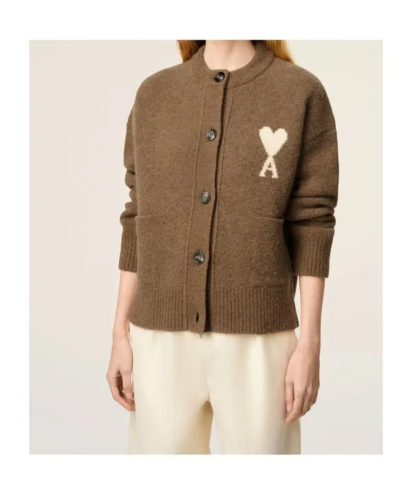 AMI Paris Logo Detailed Knitted Cardigan
