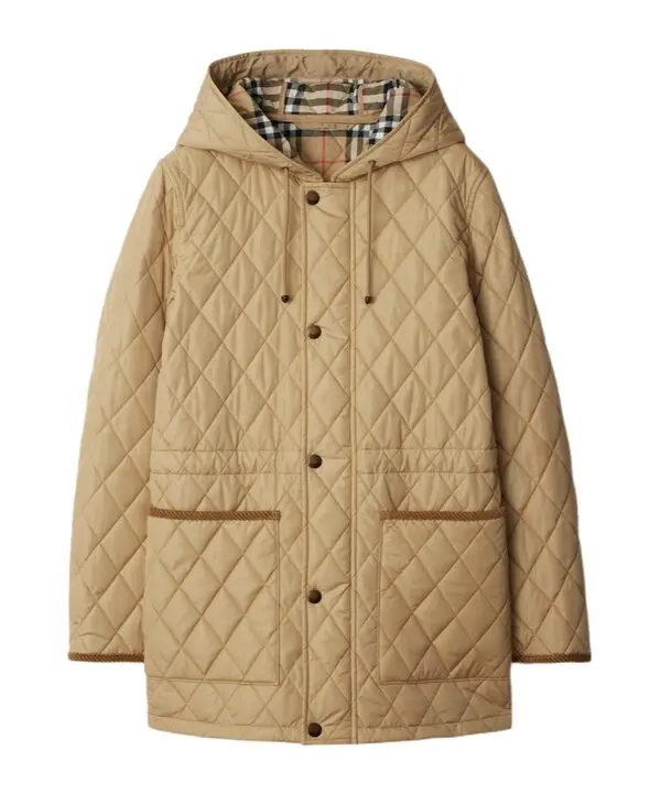 Burberry Quilted Drawstring Hooded Parka - Flaxen