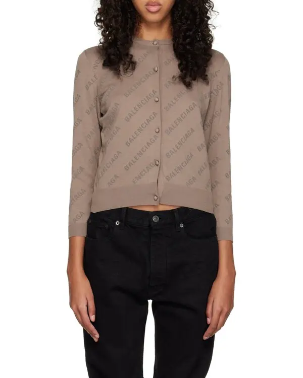 Balenciaga All-over Logo Buttoned Cardigan