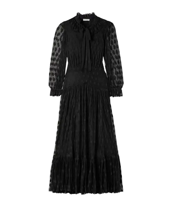 Ulla Johnson Carla Tie-neck Ruffled Fil Coupé Mesh Maxi Dress