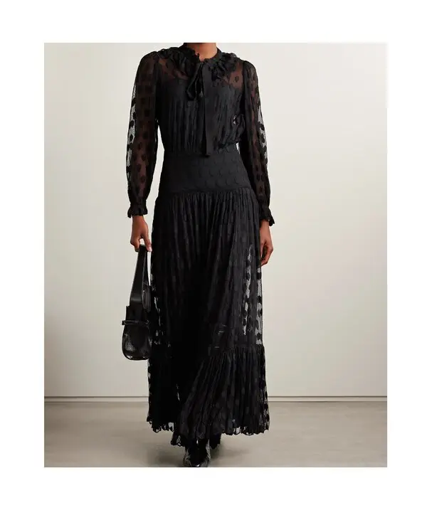 Ulla Johnson Carla Tie-neck Ruffled Fil Coupé Mesh Maxi Dress