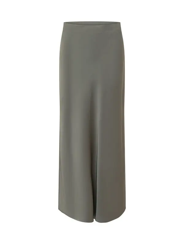 Brunello Cucinelli Satin Cady Maxi Skirt With Side Slits - Olive