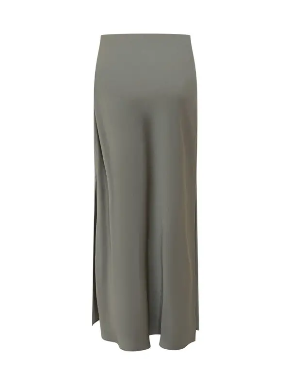 Brunello Cucinelli Satin Cady Maxi Skirt With Side Slits - Olive