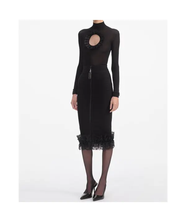SELF-PORTRAIT Ruffled Knitted Midi Dress With Exposed Zipper