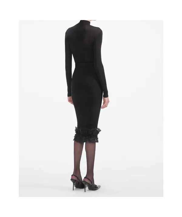 SELF-PORTRAIT Ruffled Knitted Midi Dress With Exposed Zipper