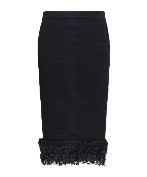 SELF-PORTRAIT Ruffled Knitted Midi Dress With Exposed Zipper - Black