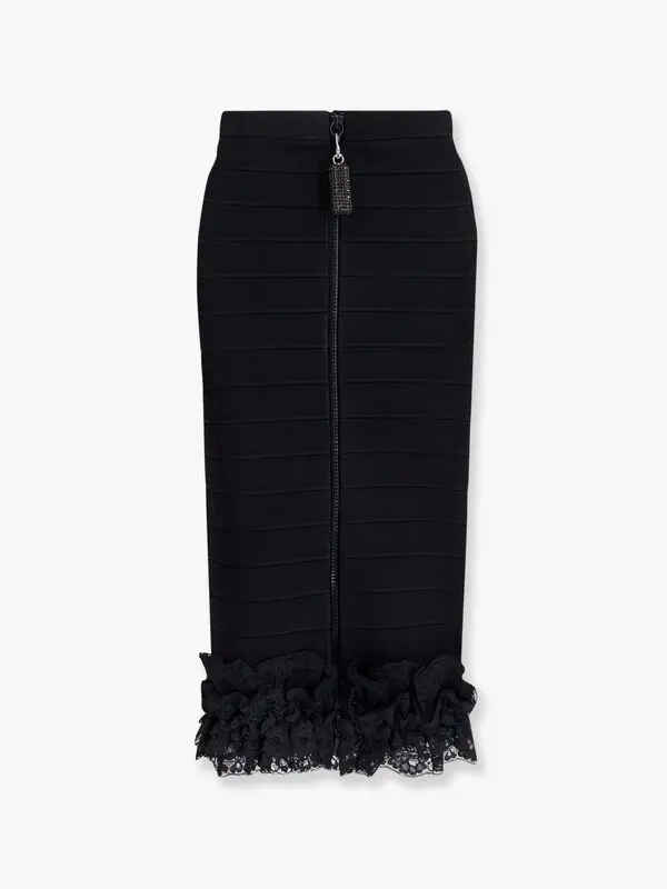 SELF-PORTRAIT Ruffled Knitted Midi Dress With Exposed Zipper