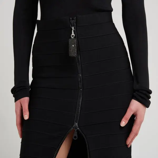 SELF-PORTRAIT Ruffled Knitted Midi Dress With Exposed Zipper