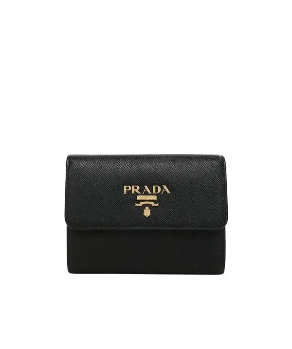 Prada Logo Plaque Tri-fold Wallet - Black